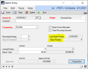 Create Recurring Journal Entries in GP - Dynamics GP Support in PA ...
